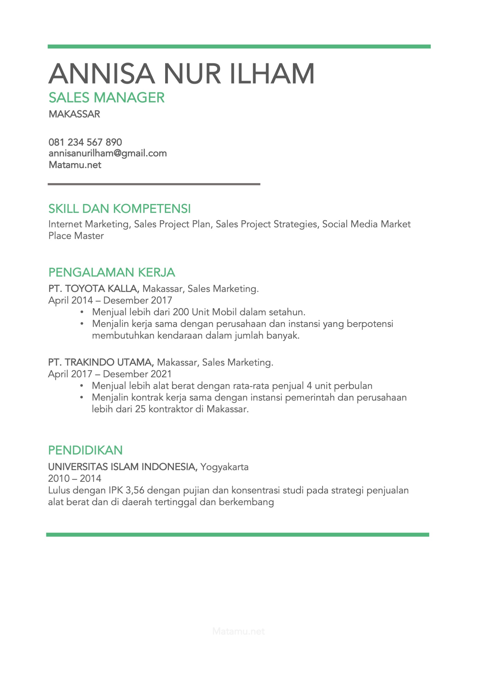 Contoh CV Formal yang Menarik untuk Posisi Superviser, Manager, dan ...