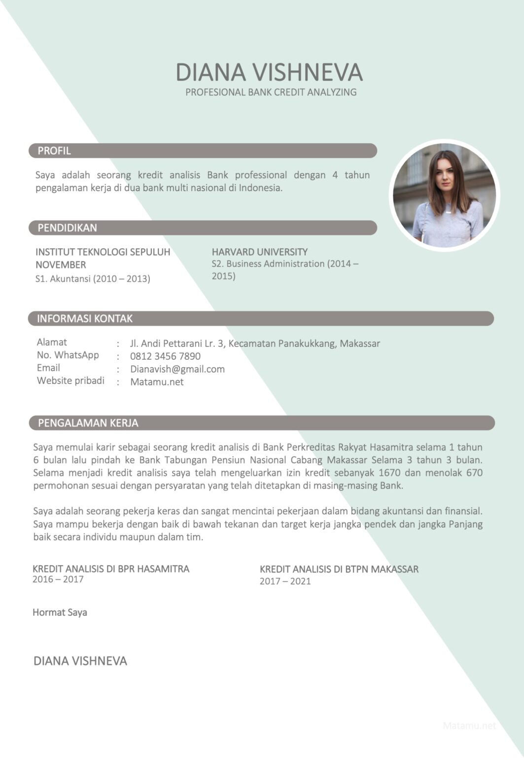 Contoh CV Formal yang Menarik untuk Posisi Superviser, Manager, dan ...