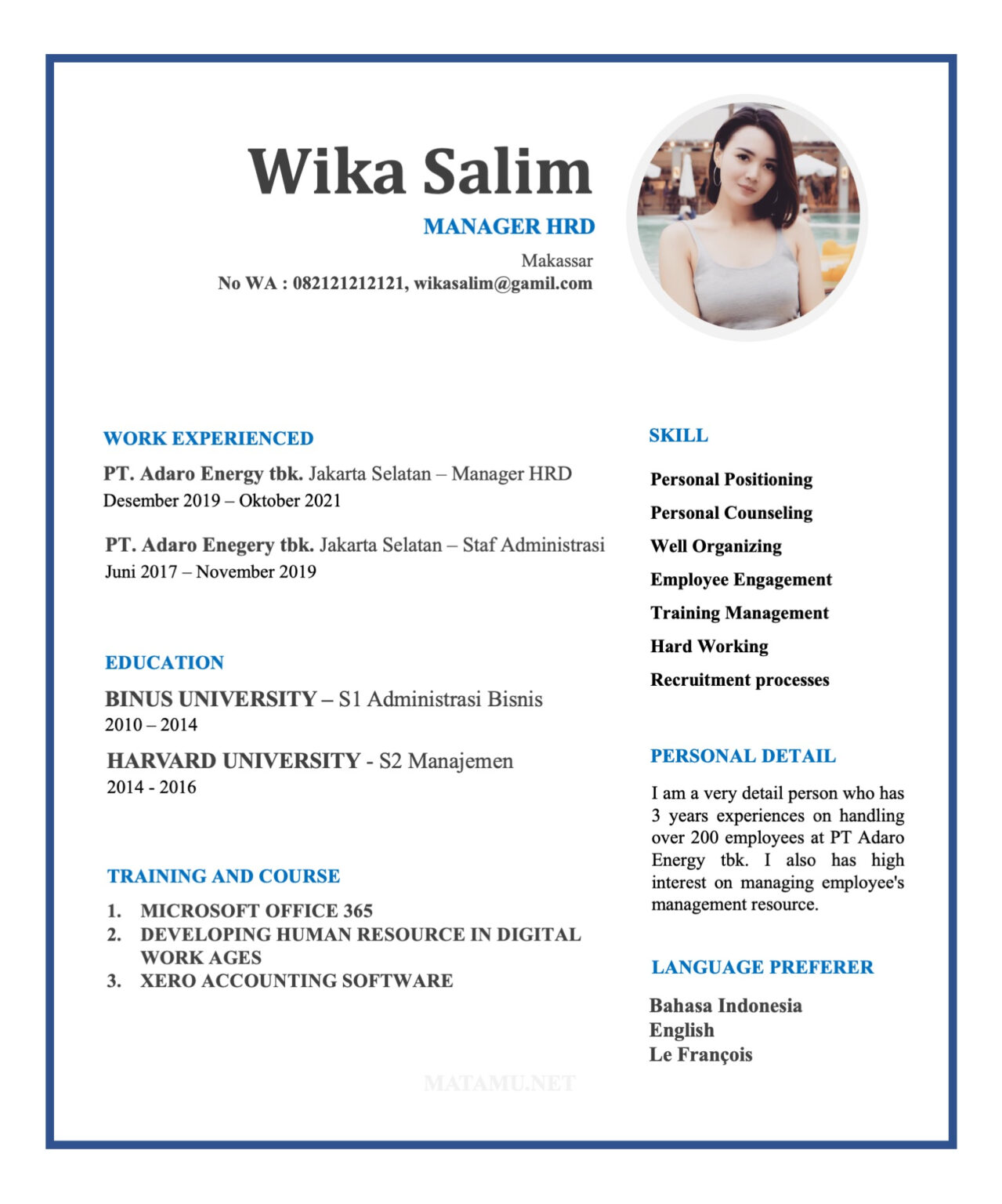 Contoh CV Formal yang Menarik untuk Posisi Superviser, Manager, dan ...