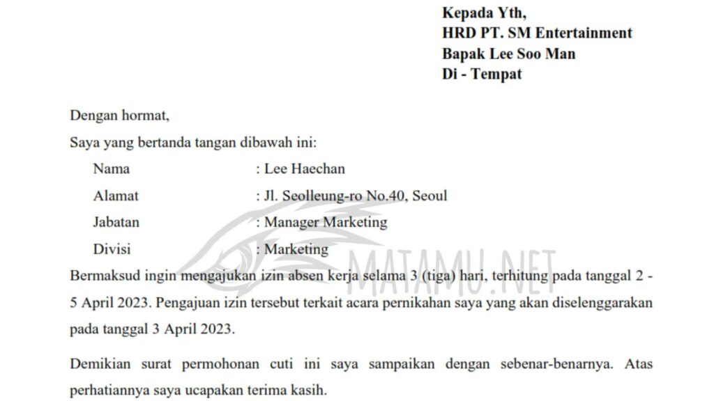 Contoh Surat Permohonan Cuti Menikah - matamu