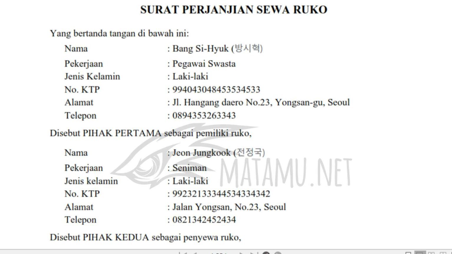 Contoh Surat Perjanjian Sewa Ruko - matamu